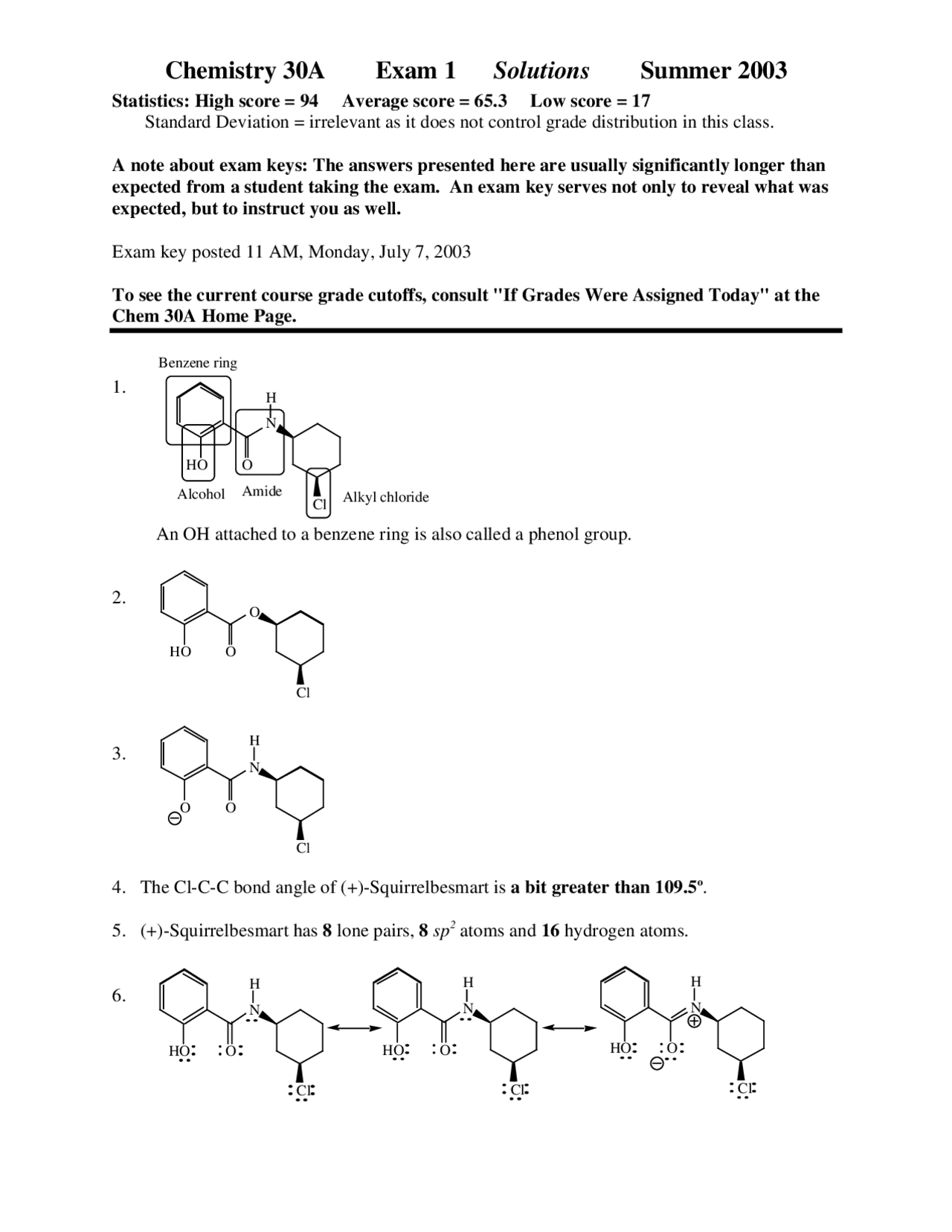 Solutions Exam 1 Organic Chemistry I Structure And Reactivity Chem