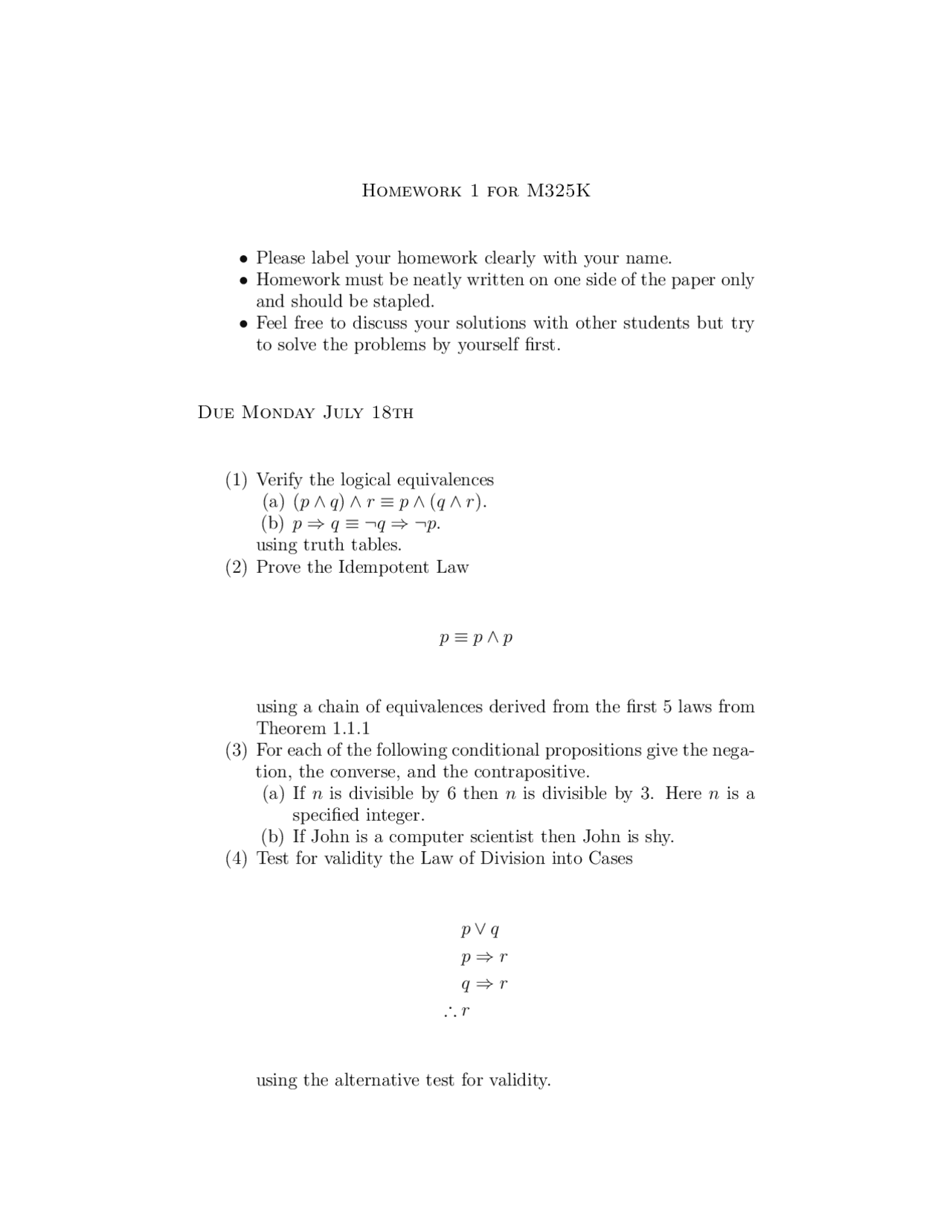 Homework 1 Problems for Discrete Mathematics | M 325K | Assignments ...