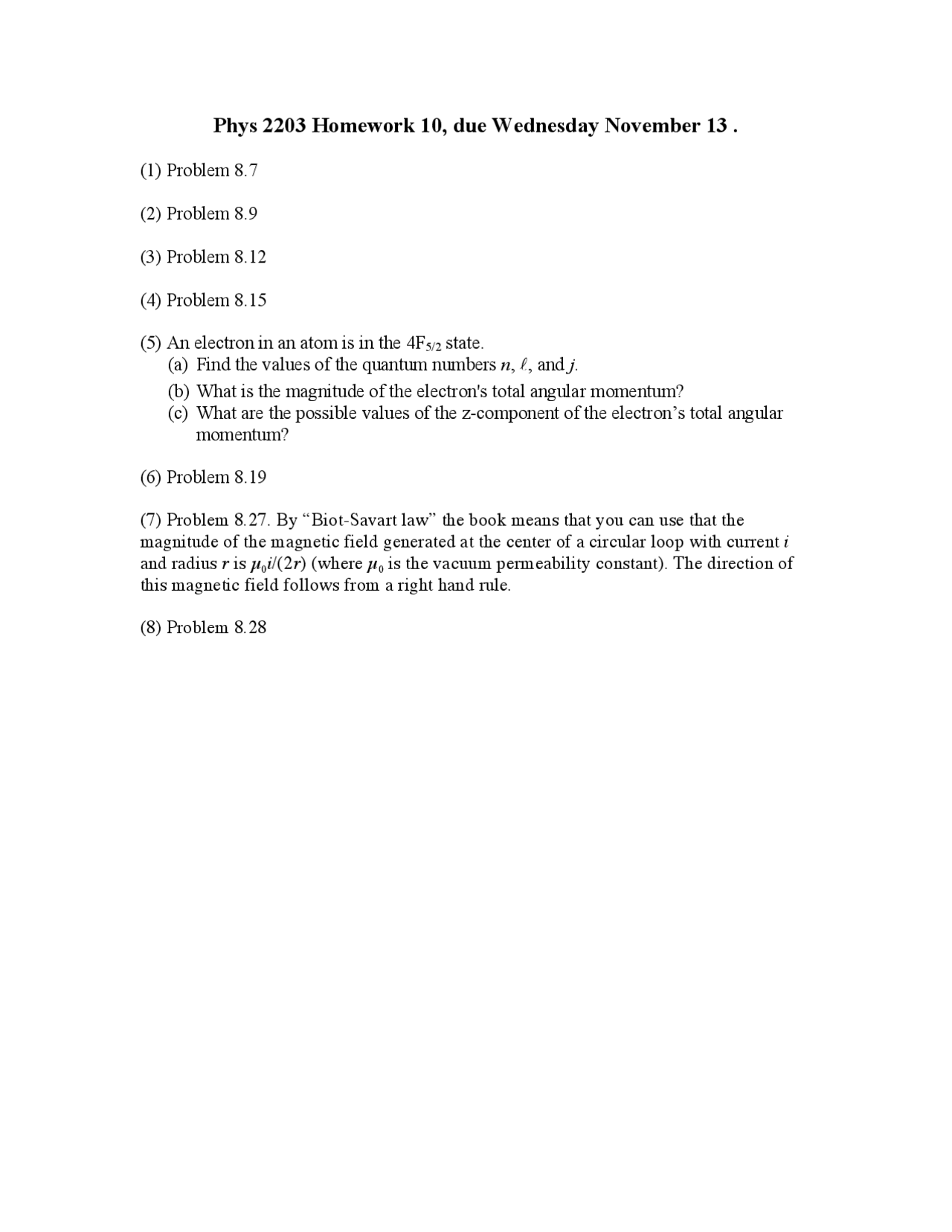 Assignment 10 Problems Introduction Modern Physics Phys 2203 Docsity
