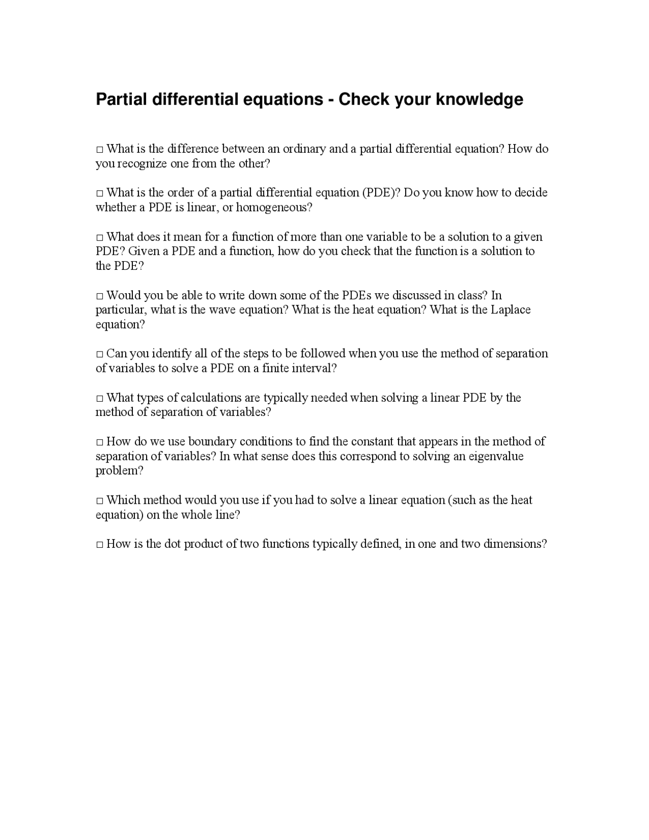 Partial Differential Equations Quiz: Understanding the Basics - Prof ...