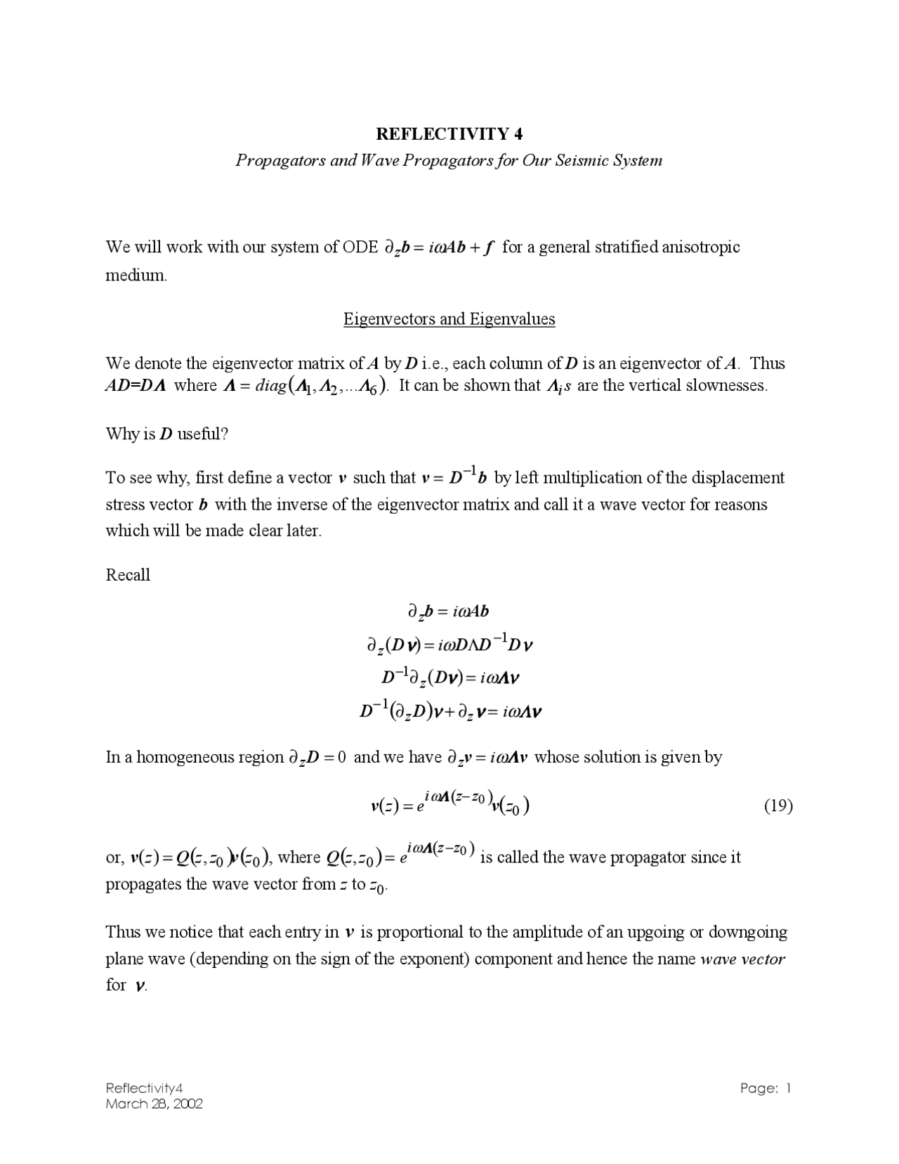 The Wave Propagators For Our Seismic System Geo 391 Docsity
