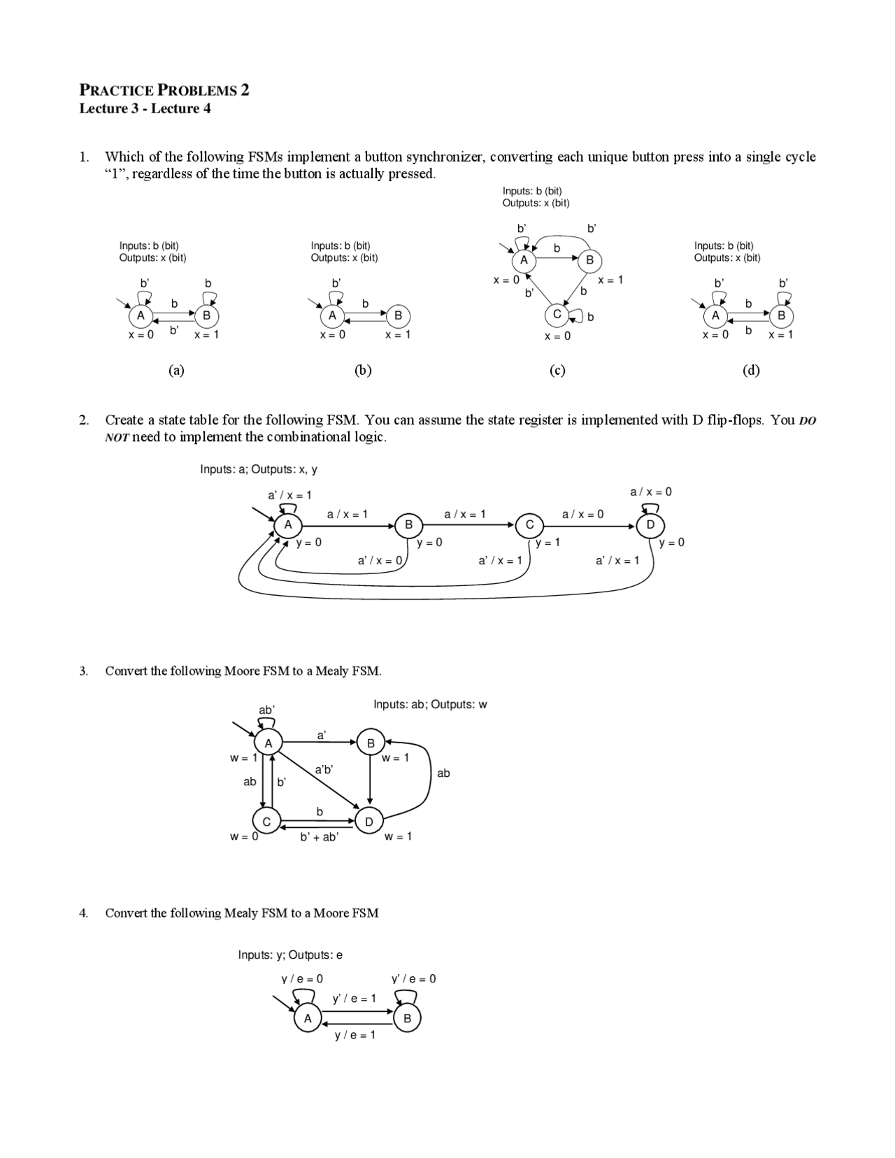Practice Problems 2 Computer Aided Logic Design Ece 474a Docsity