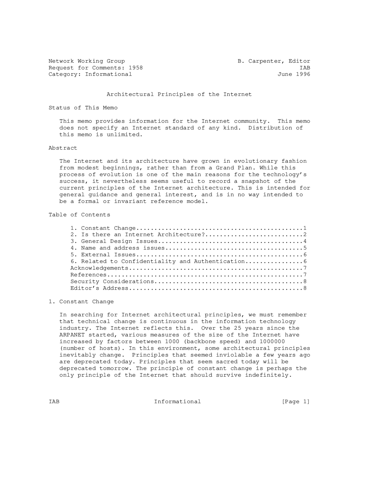 Architectural Principles Of The Internet Ece 6962 Docsity