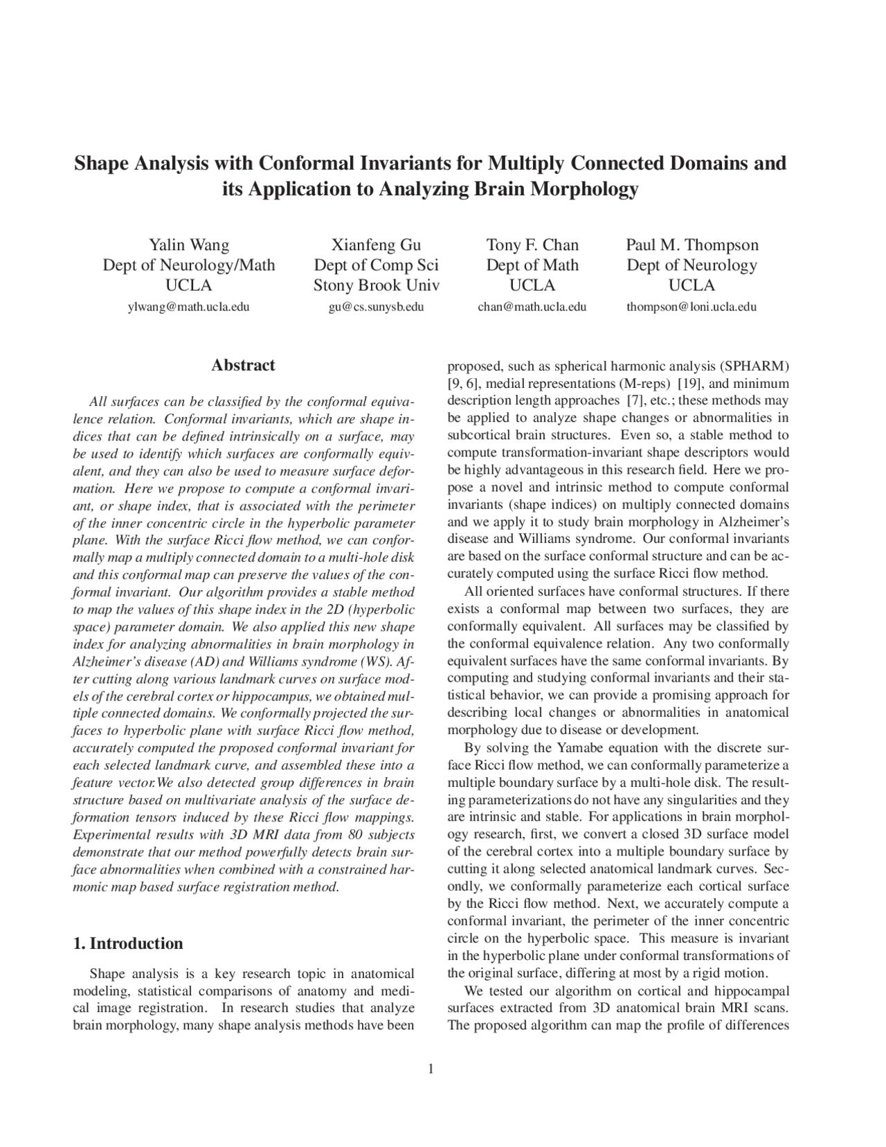 Shape Analysis with Conformal Invariants for Multiply Connected Domains and its Application to ...