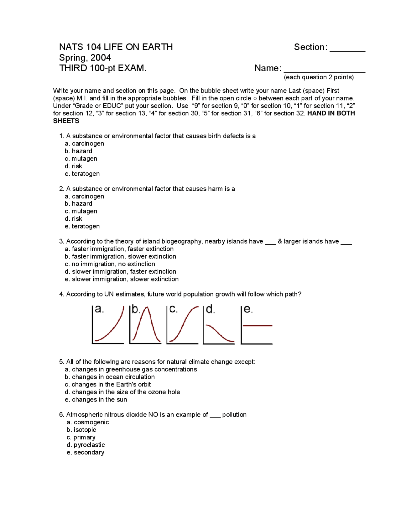Multiple Choice Questions of Biological Sciences - Life on Earth | NATS ...