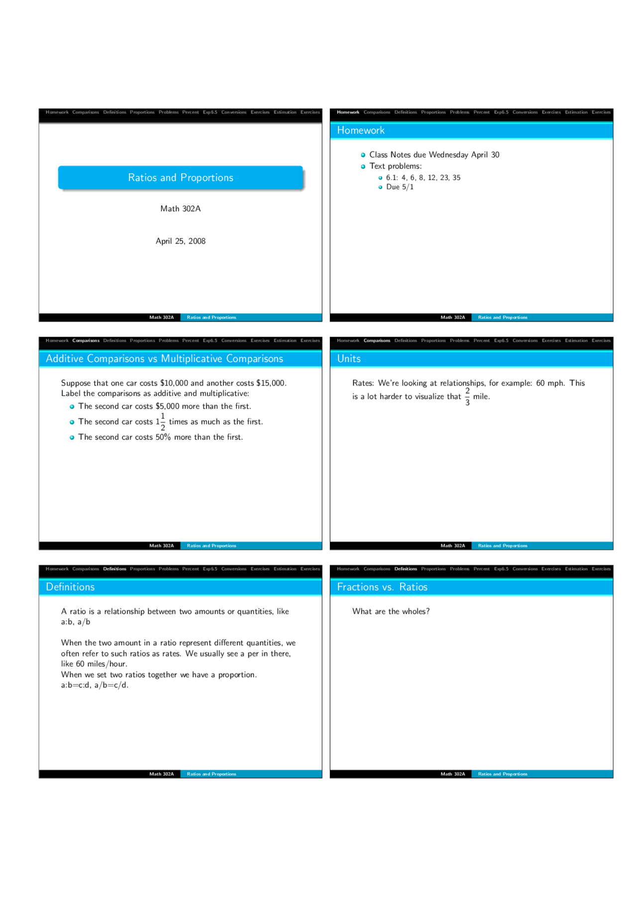 Ratios And Proportions Lecture Slides Math 302a Docsity