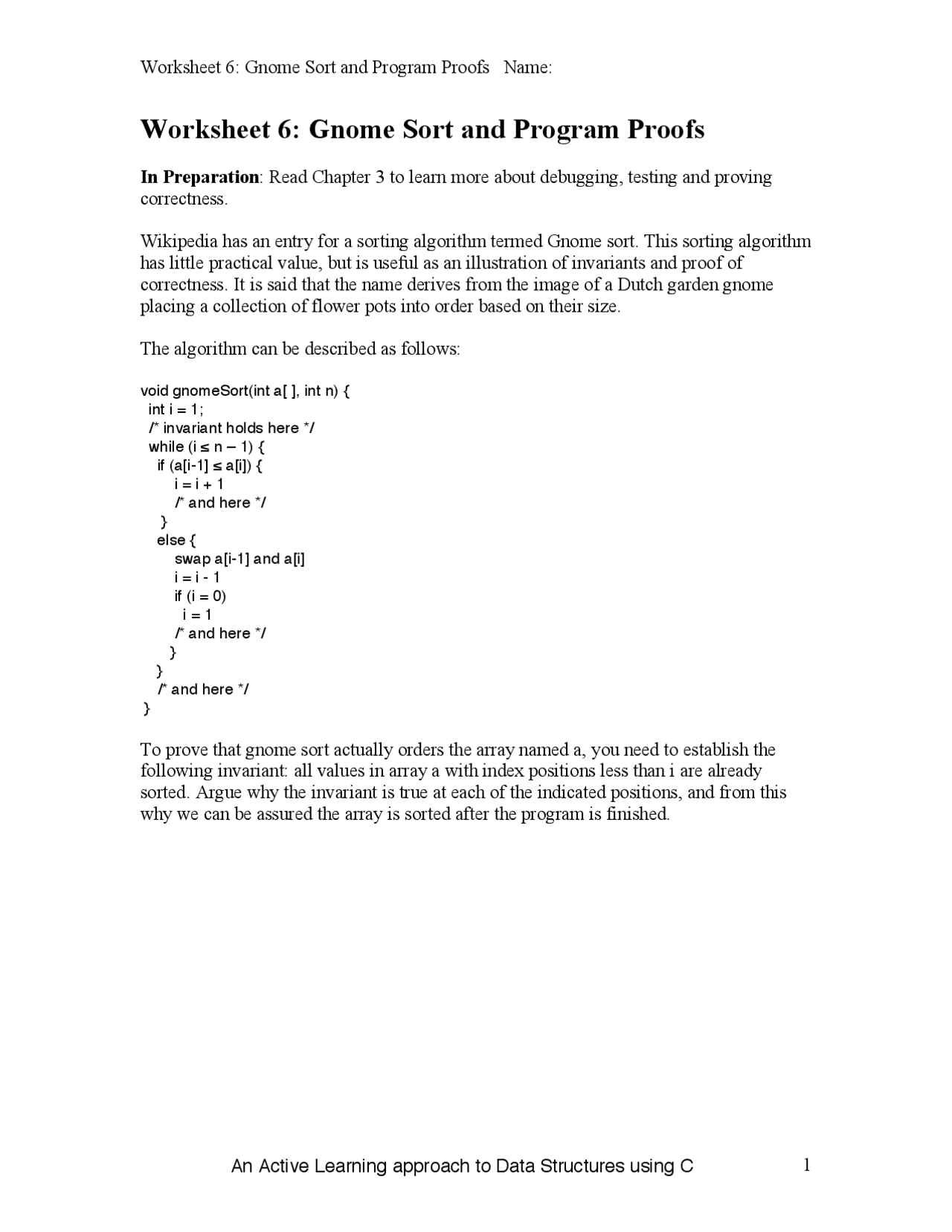 The Genome Sorts and the Programs Proofs - Assignment 6 | CS 261 - Docsity