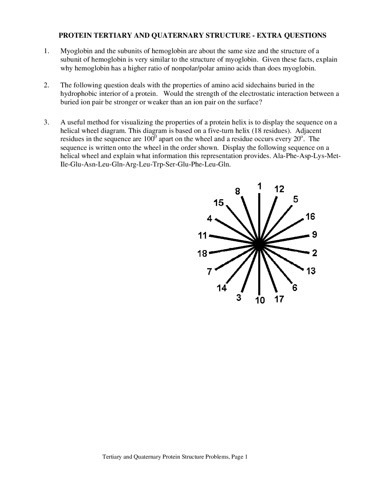 Protein Tertiary and Quaternary Protein Structure Problems | BIOC 462A | Assignments ...
