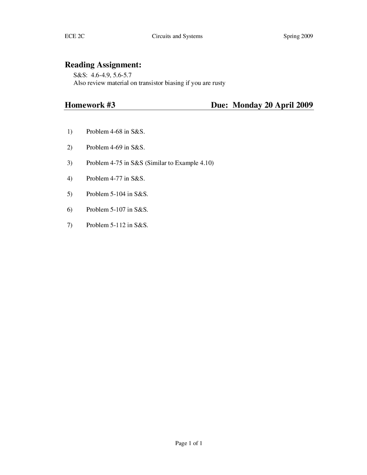 Homework 3 Circuits And Systems Hist 2c Docsity