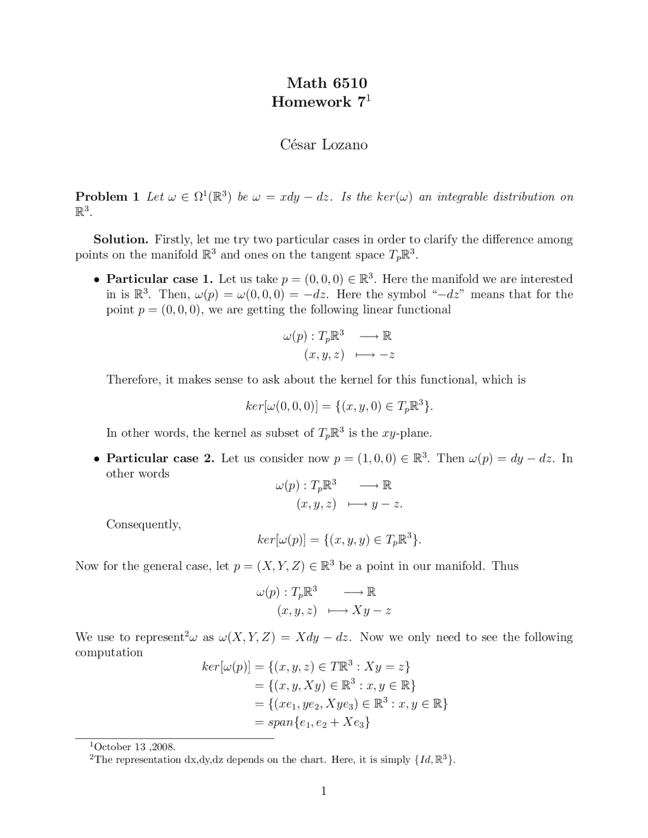 Homework 7 With Solution Key Differentiable Manifolds Math 6510