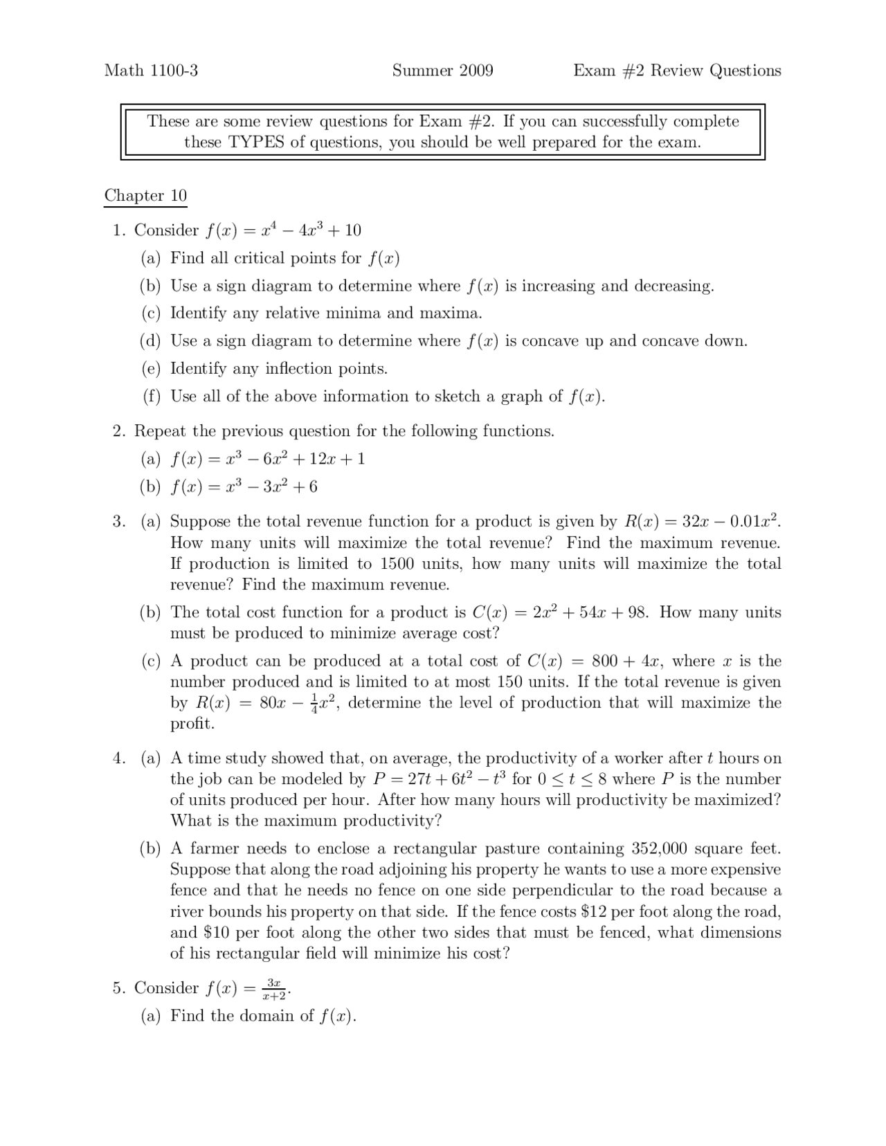 Exam 2 Review Questions Quantum Analysis Math 1100 Docsity