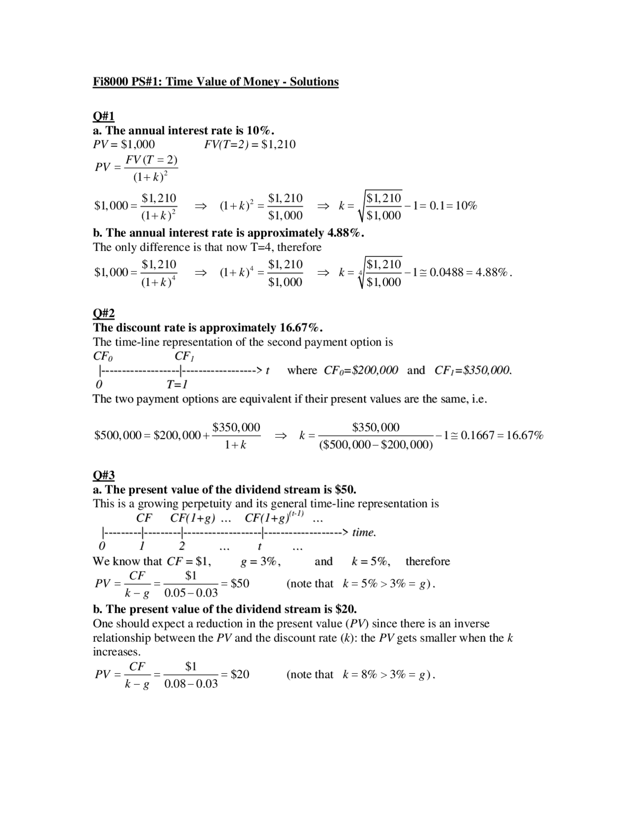 Time Value of Money – Solutions to Assignment | FI 8000 | Assignments ...