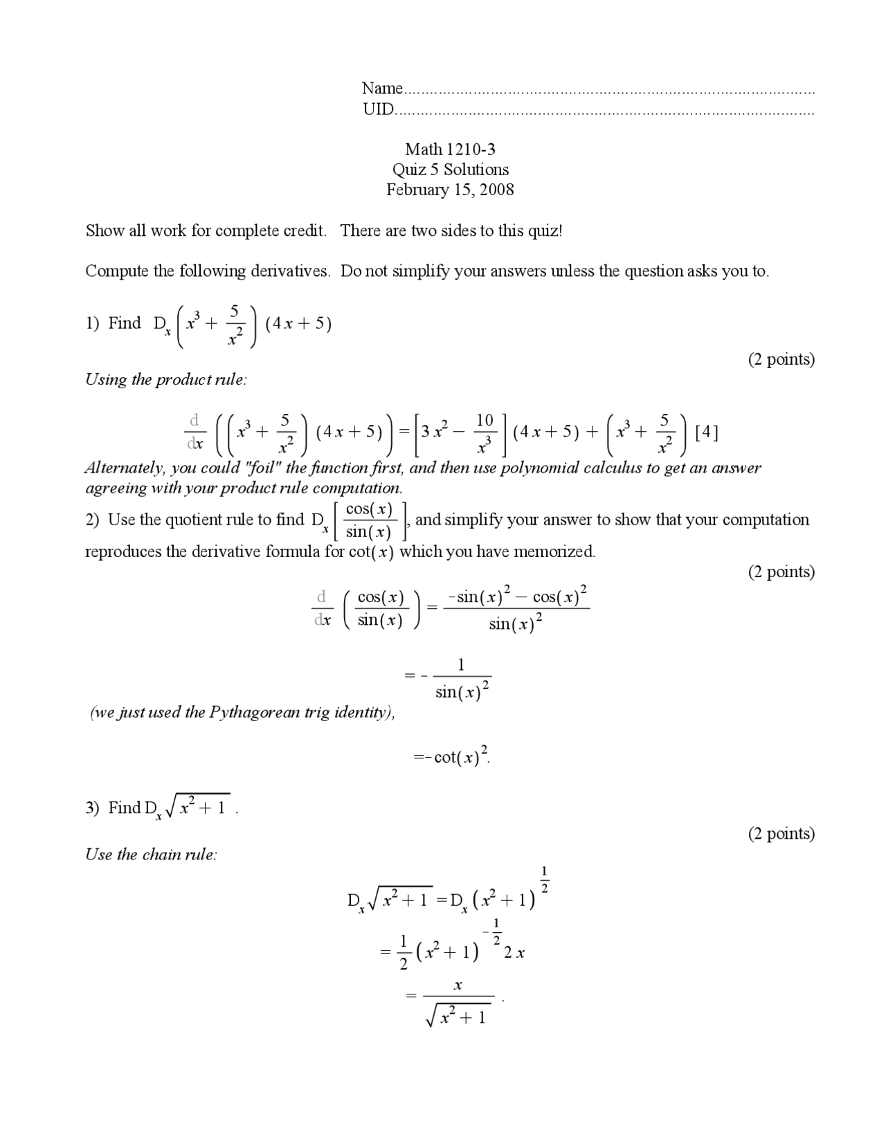 Quiz 5 Problems With Resolution Calculus I Math 1210 Quizzes