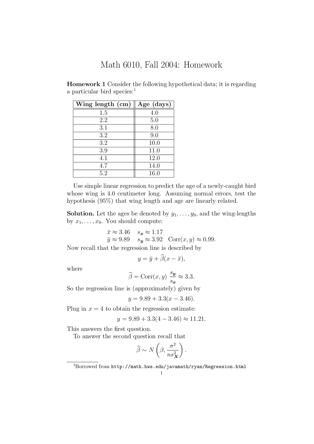 Assignment 1 With Solutions For Linear Models Math 6010 Docsity