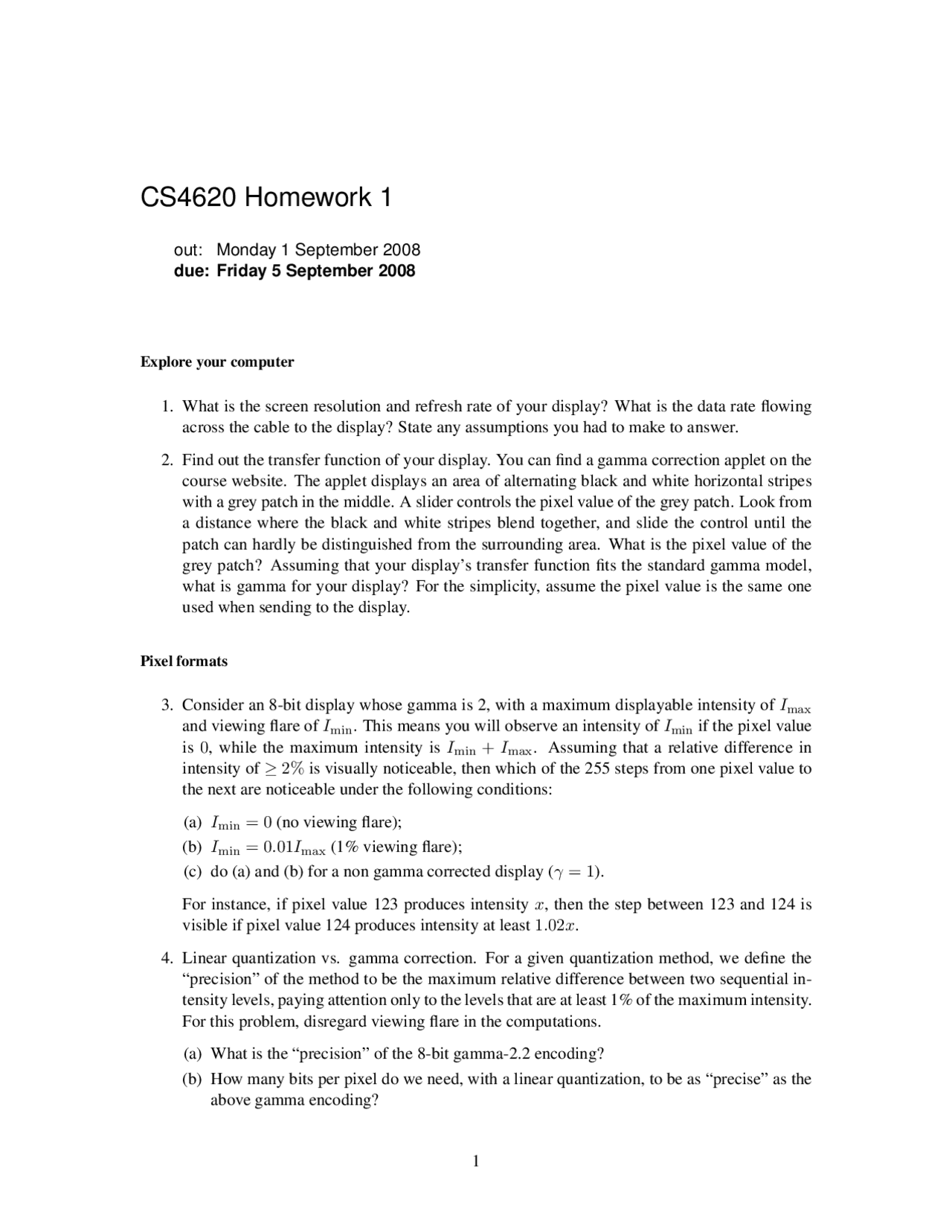 Homework 1 Computer Graphics I Fall 2008 Cs 4620 Docsity 4420