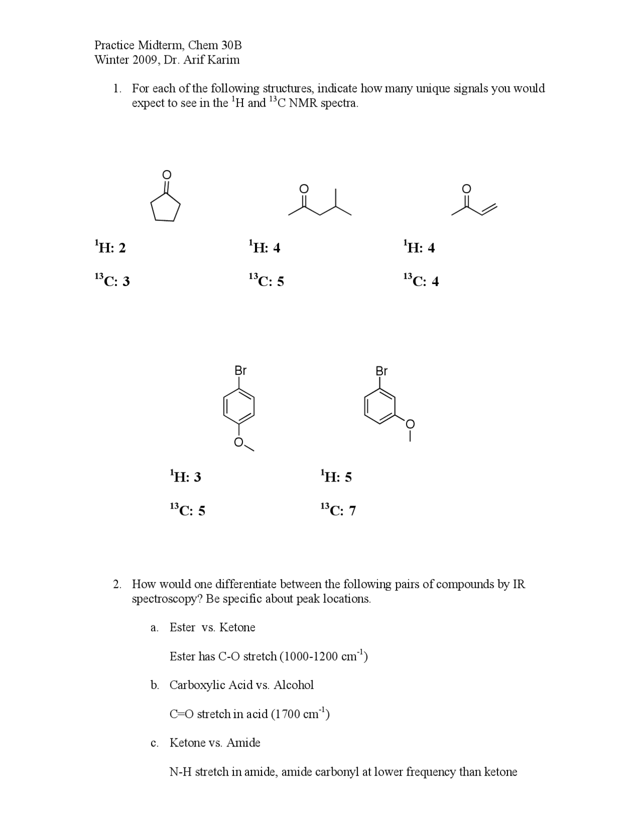 Midterm Exam Questions Reactivity Synthesis And Spectroscopy Chem