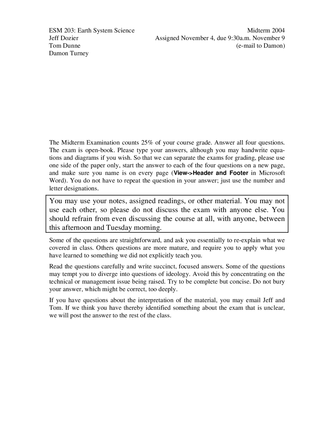 Solved Questions For Midterm Exam Earth System Science Esm 203