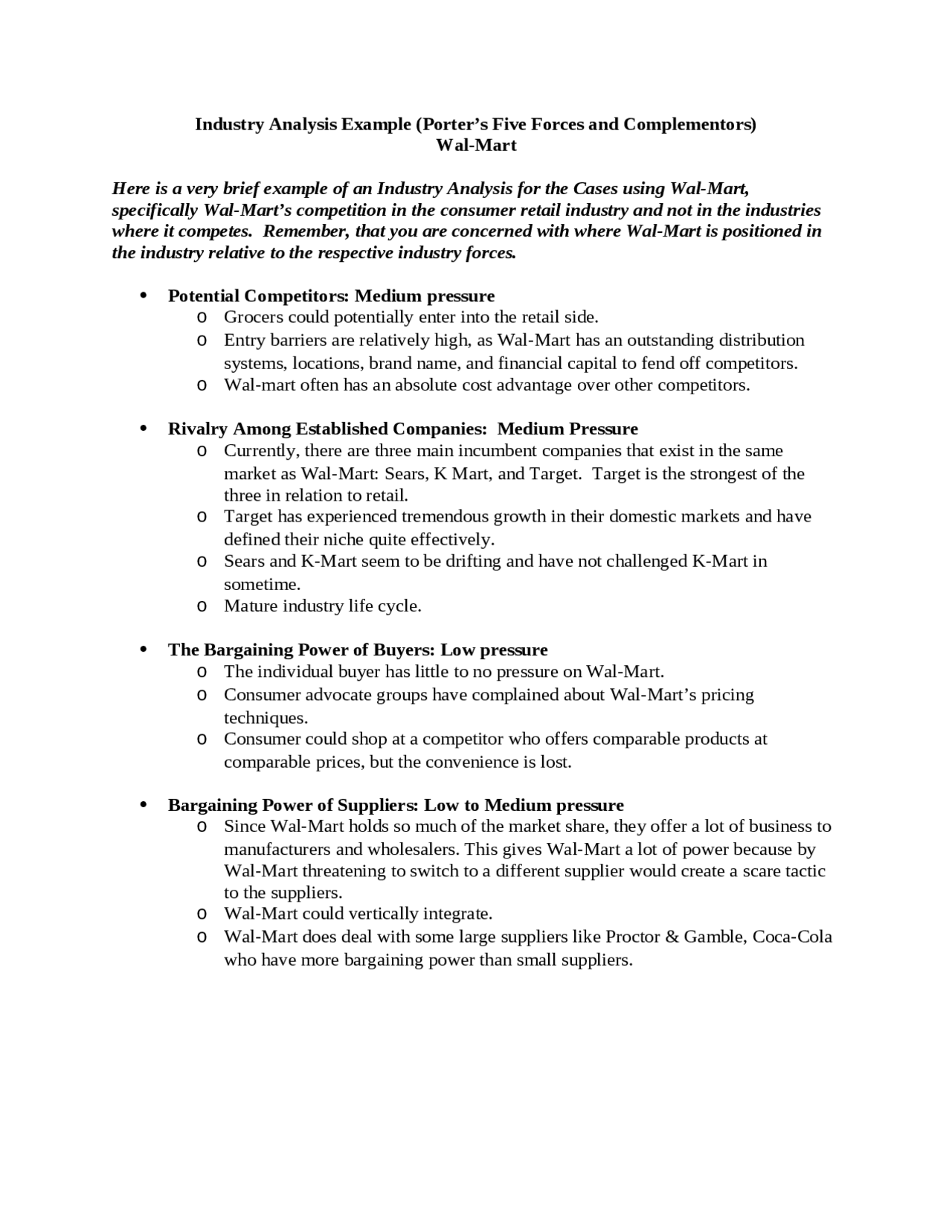 Outline For Industry Analysis Strategic Management Ba 469 Docsity 