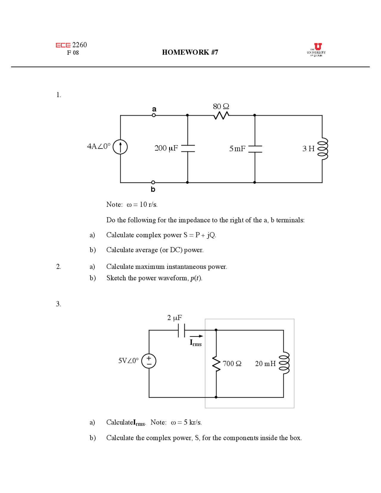Homework 7 | Fundamentals of Electric Circuits | ECE 2260 - Docsity