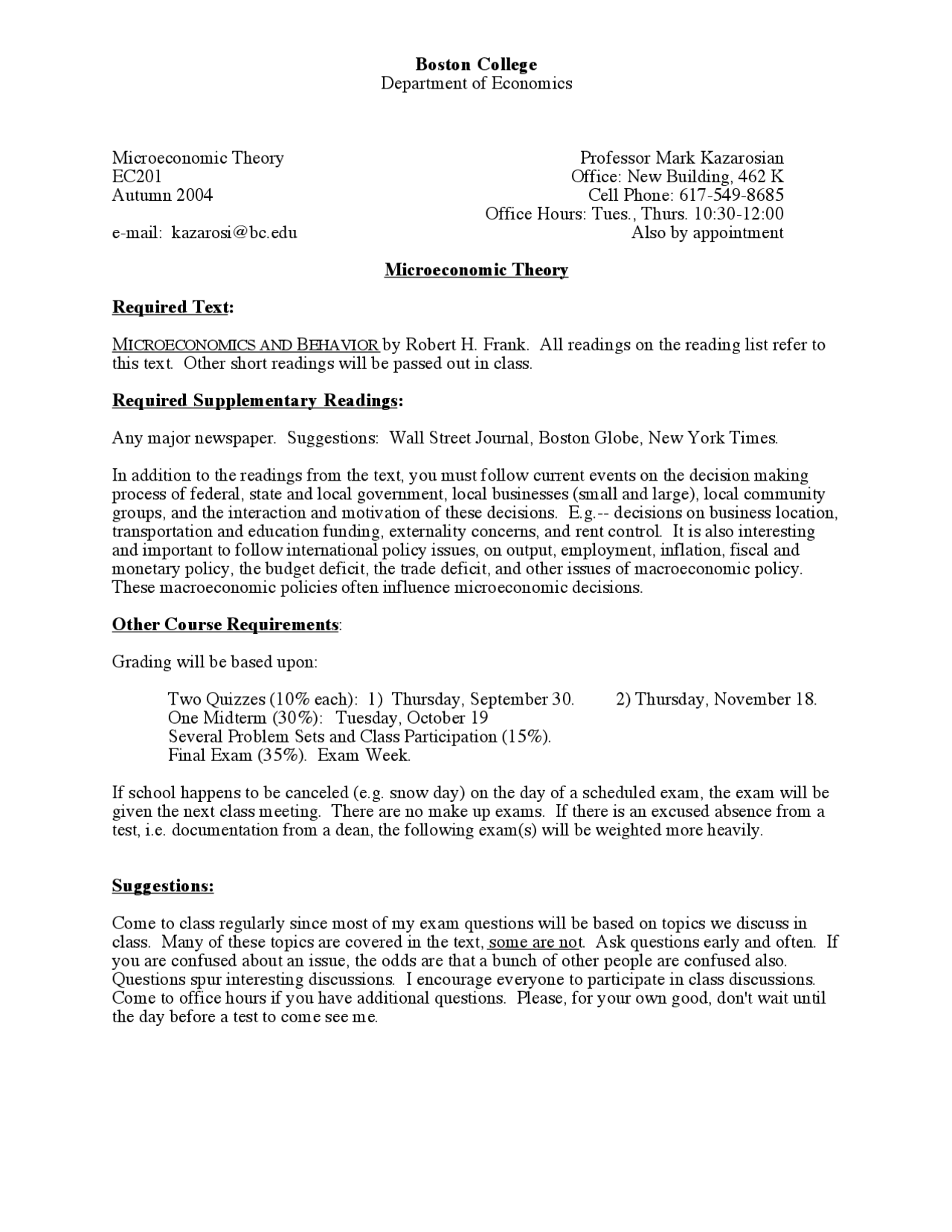 Midterm Exam Microeconomic Theory Ec 201 Docsity