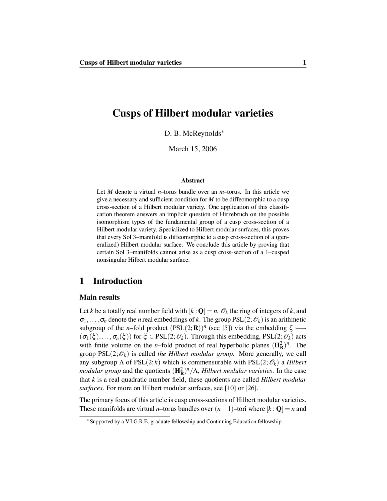 Introduction To Cusps Of Hilbert Modular Varieties N 1 Docsity