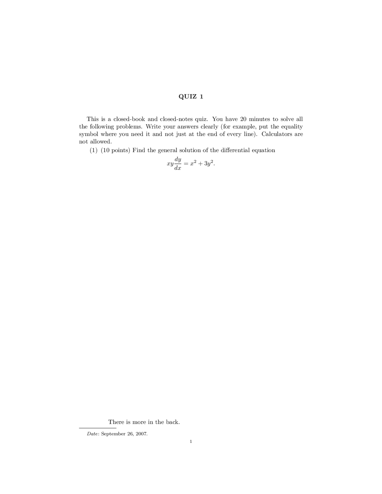3 Unsolved Questions Quiz Differential Equations Math 221 Docsity