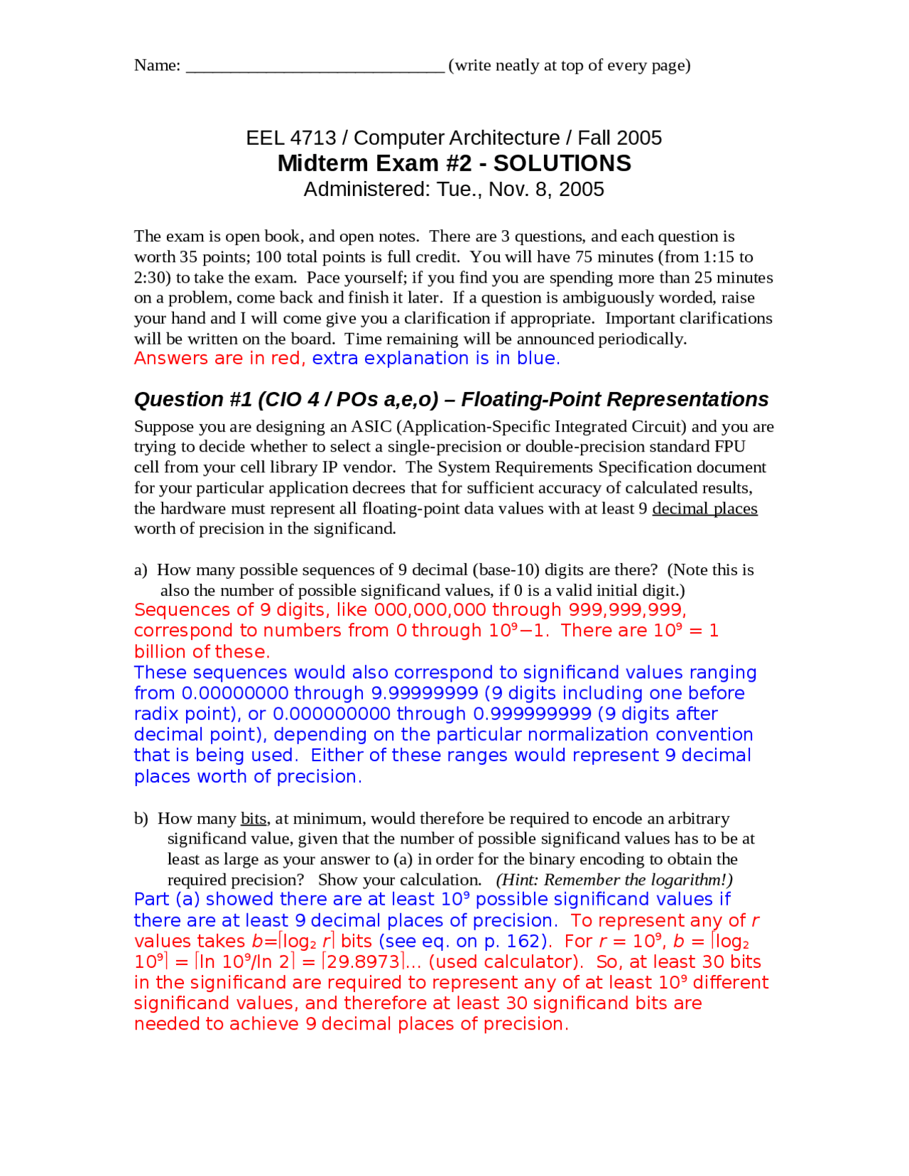 Midterm Exam 2 With Resolutions Computer Architecture Eel 4713
