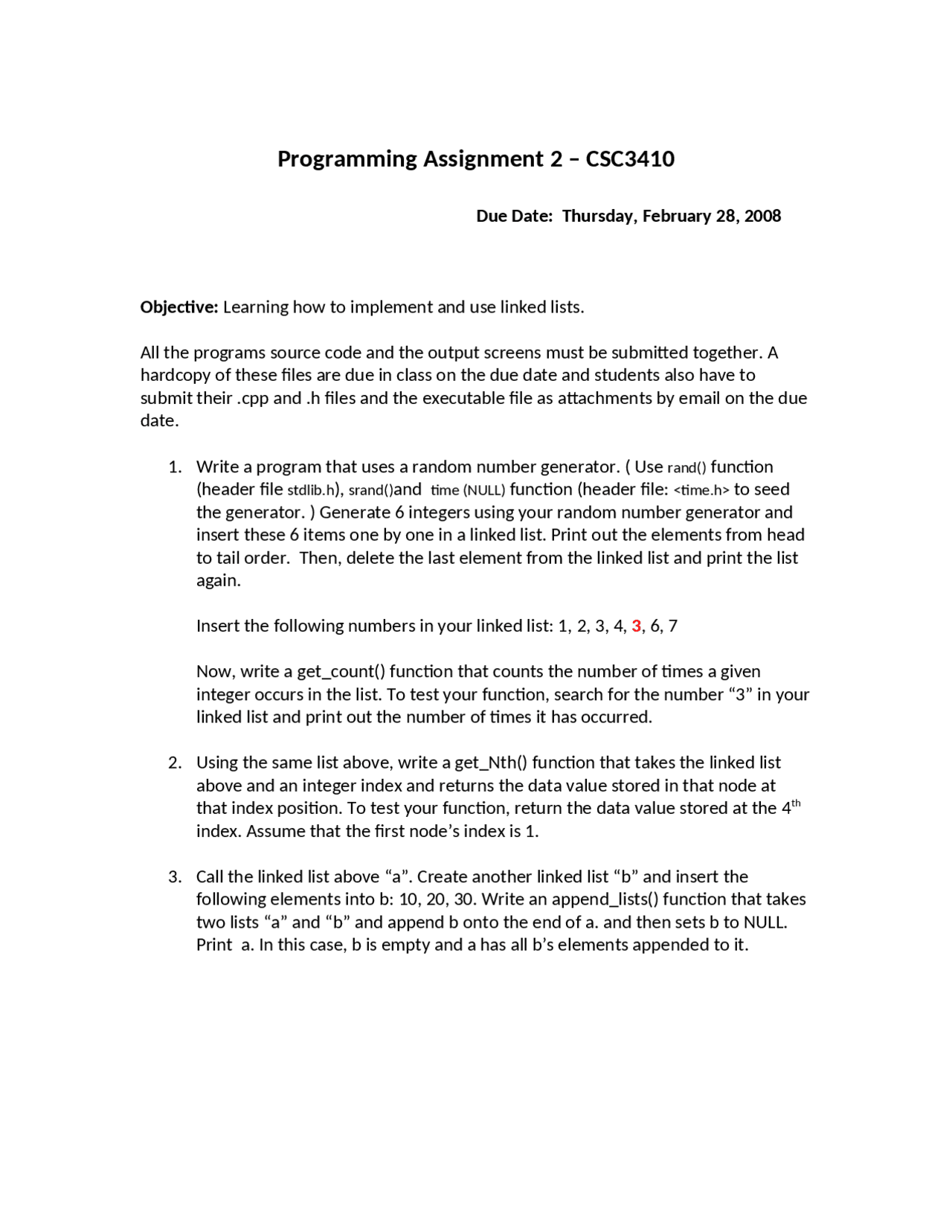 Programming Assignment 2 - Data Structures | CSC 3410 - Docsity