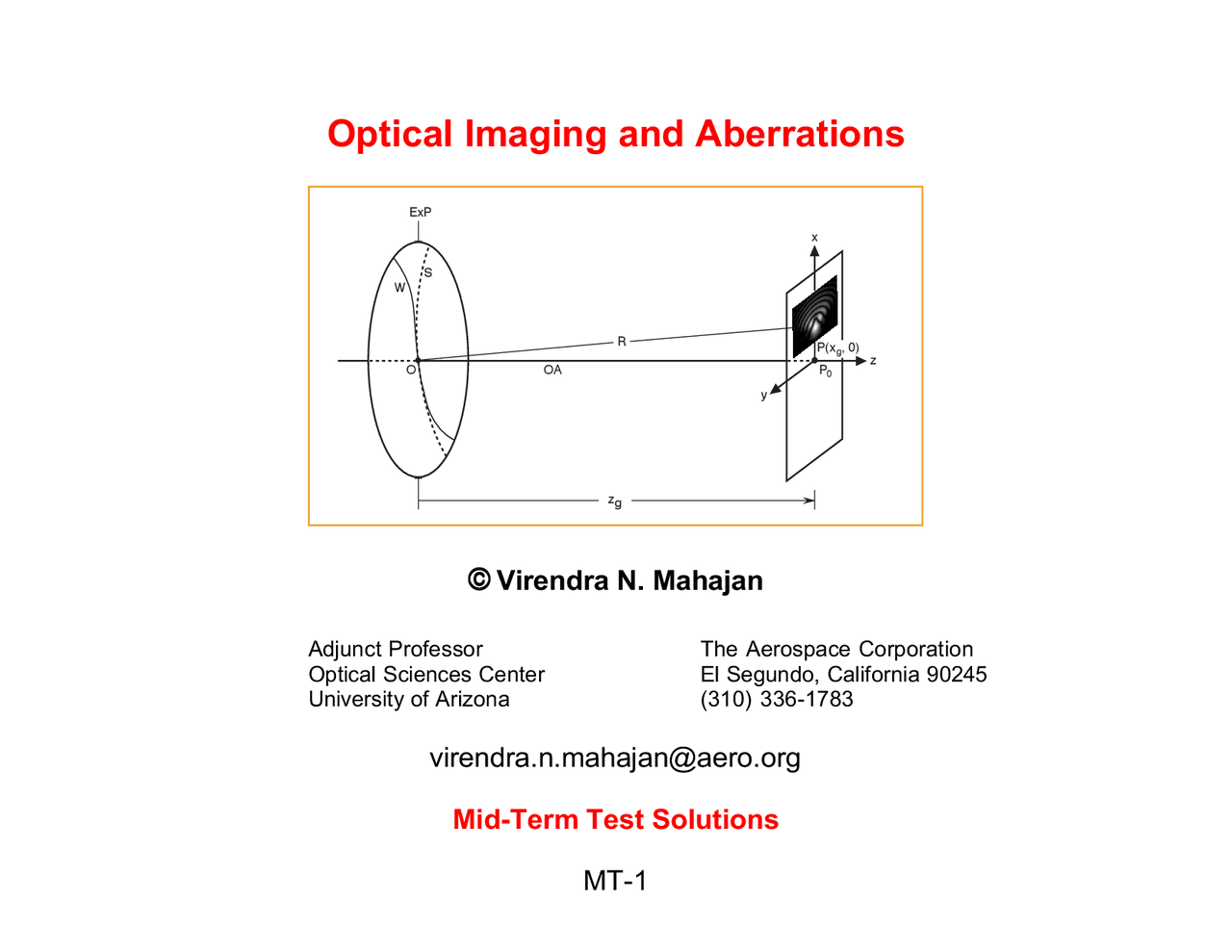 Optical Imaging Abbreviations Exam Handout Opti 596c Docsity