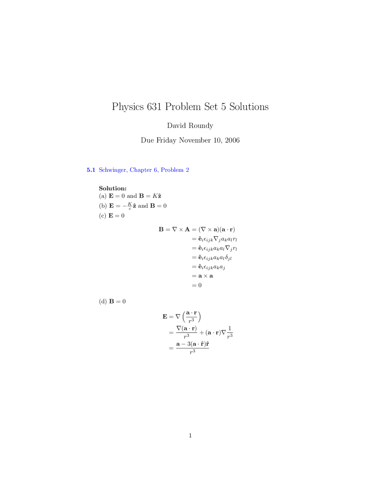 Problem Set 5 Solutions Electromagnetic Theory Ph 631 Docsity