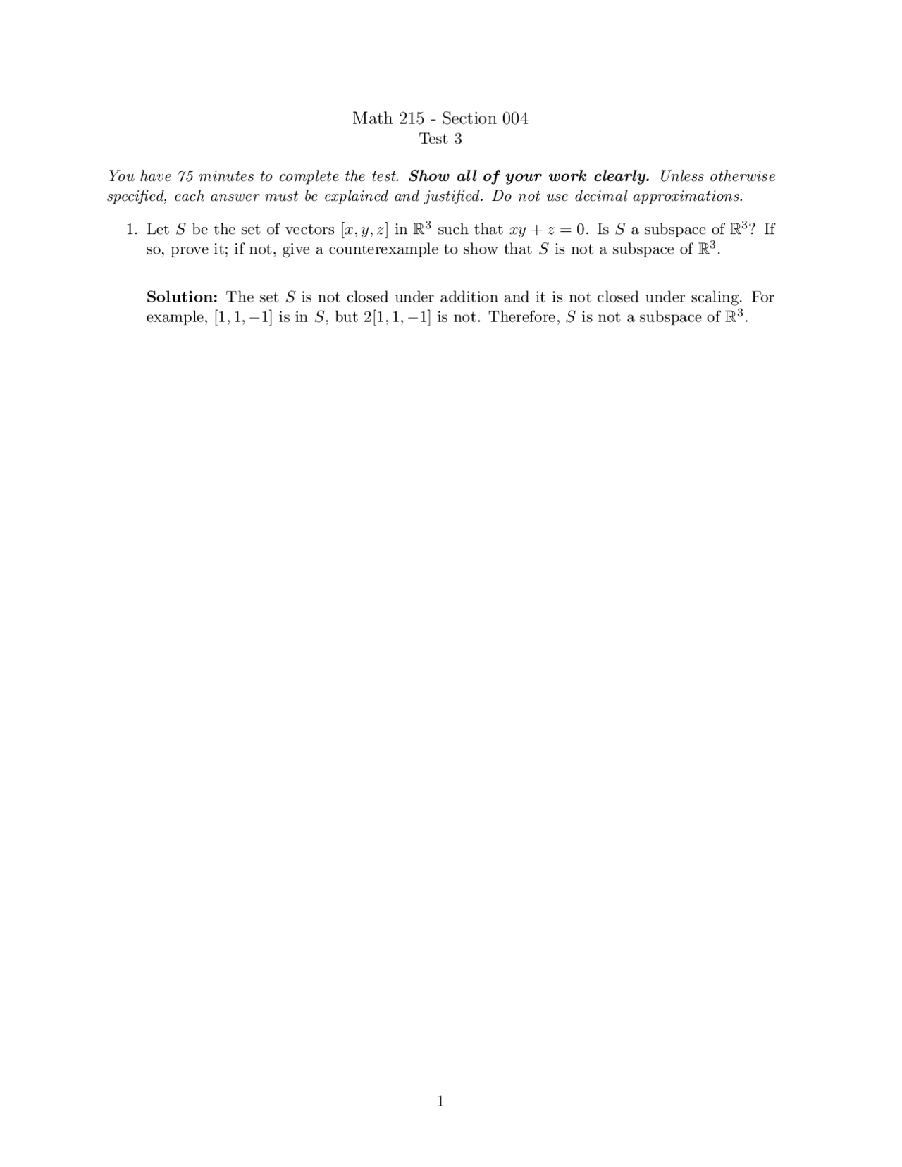 Test 3 Questions With Solution Introduction To Linear Algebra Math