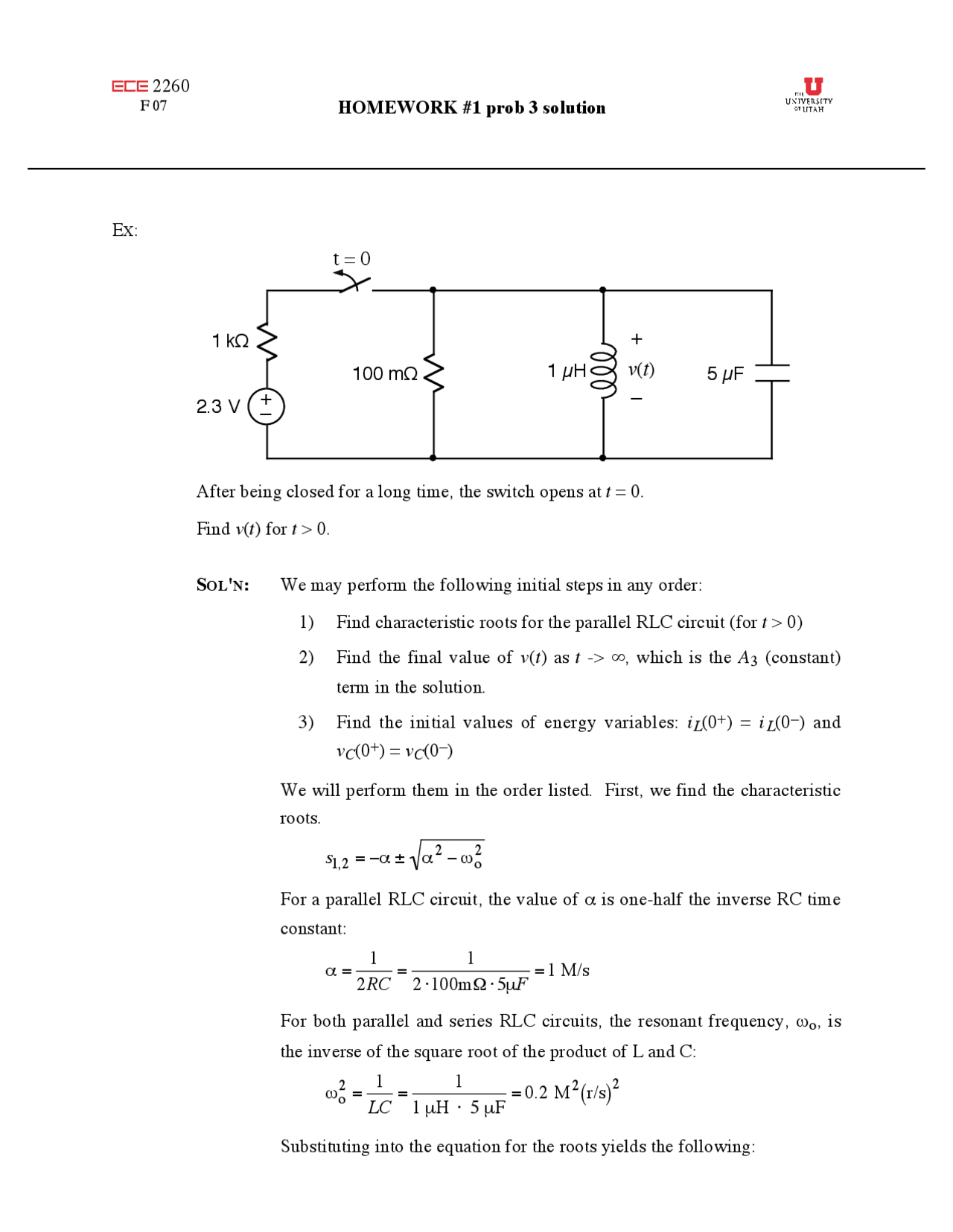 3 Solved Problems on Resonance Circuit - Homework | ECE 2260 - Docsity