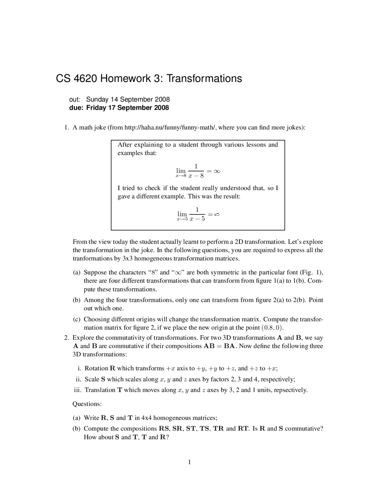Questions on Transformations - Homework 3 | CS 4620 - Docsity