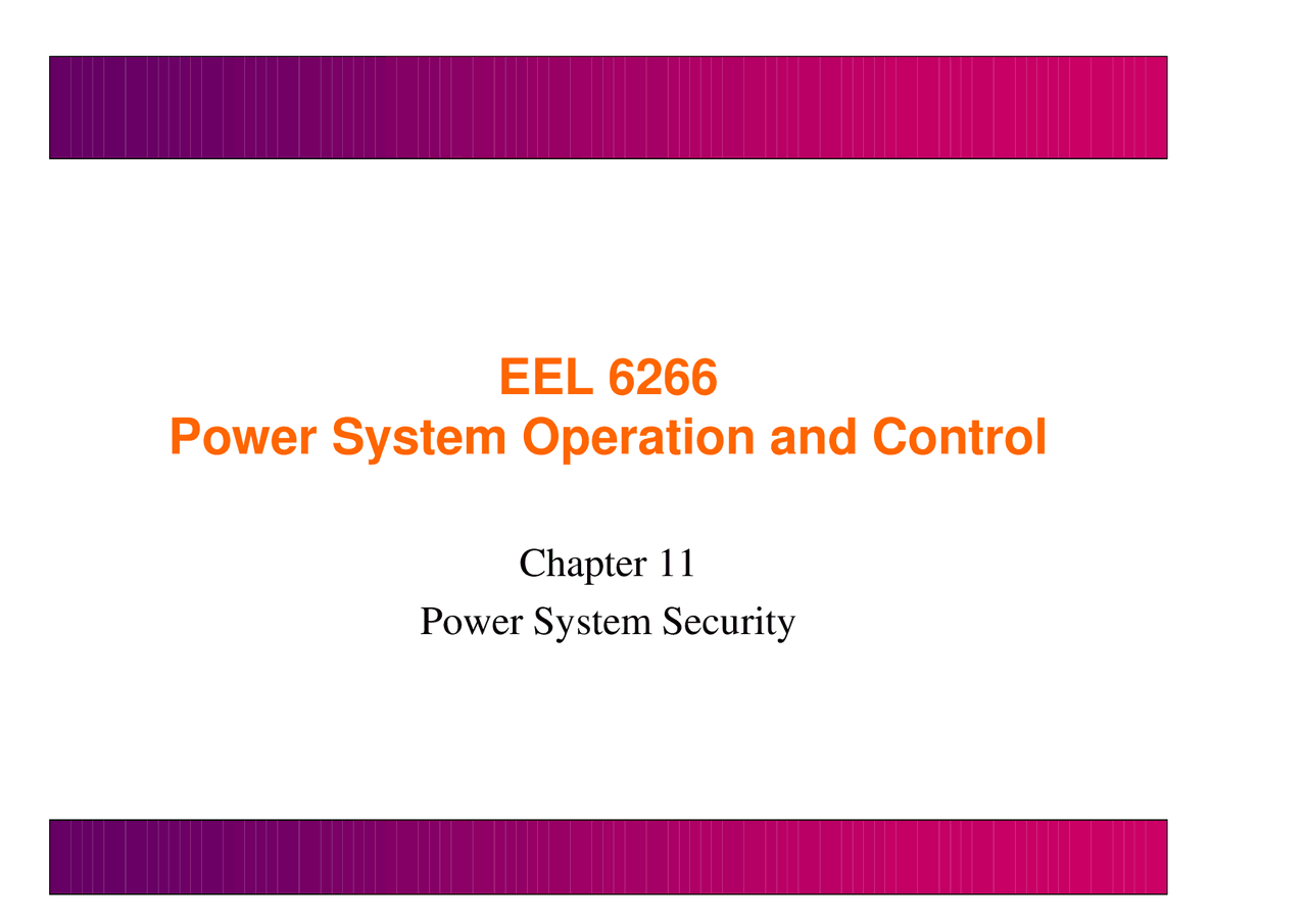 Power System Operation and Control - Lecture Slides | EEL 6266 - Docsity