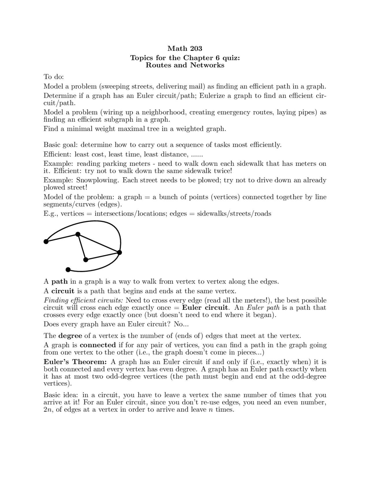 Routes and Networks - Study Guide | MATH 203 - Docsity