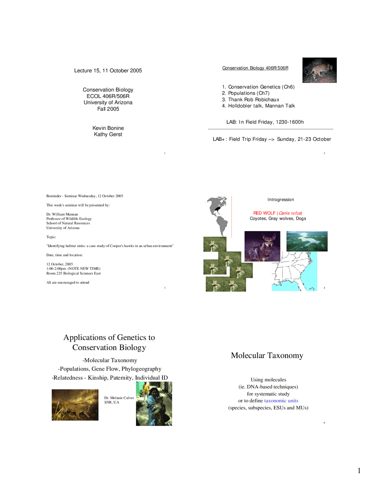 Molecular Taxonomy Conservation Biology Ecol 406r Docsity