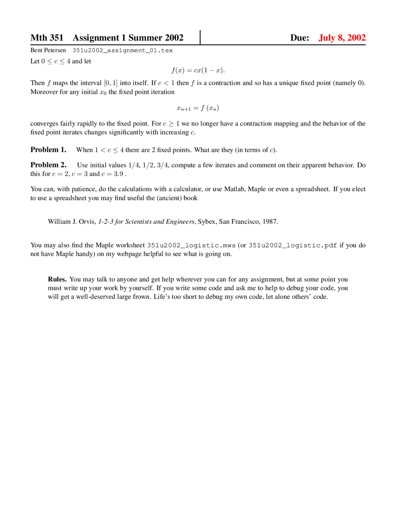 Introduction To Numerical Analysis Assignment 1 Questions Mth 351