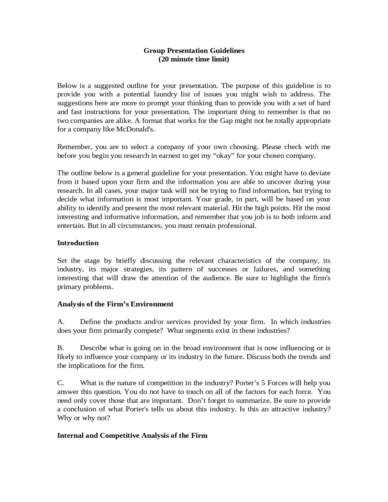 Group Presentation Guidelines in Strategic Management | BA 469 - Docsity