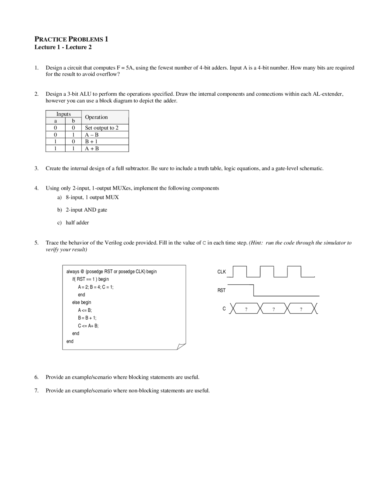 9 Practice Questions Computer Aided Logic Design Ece 474a Docsity