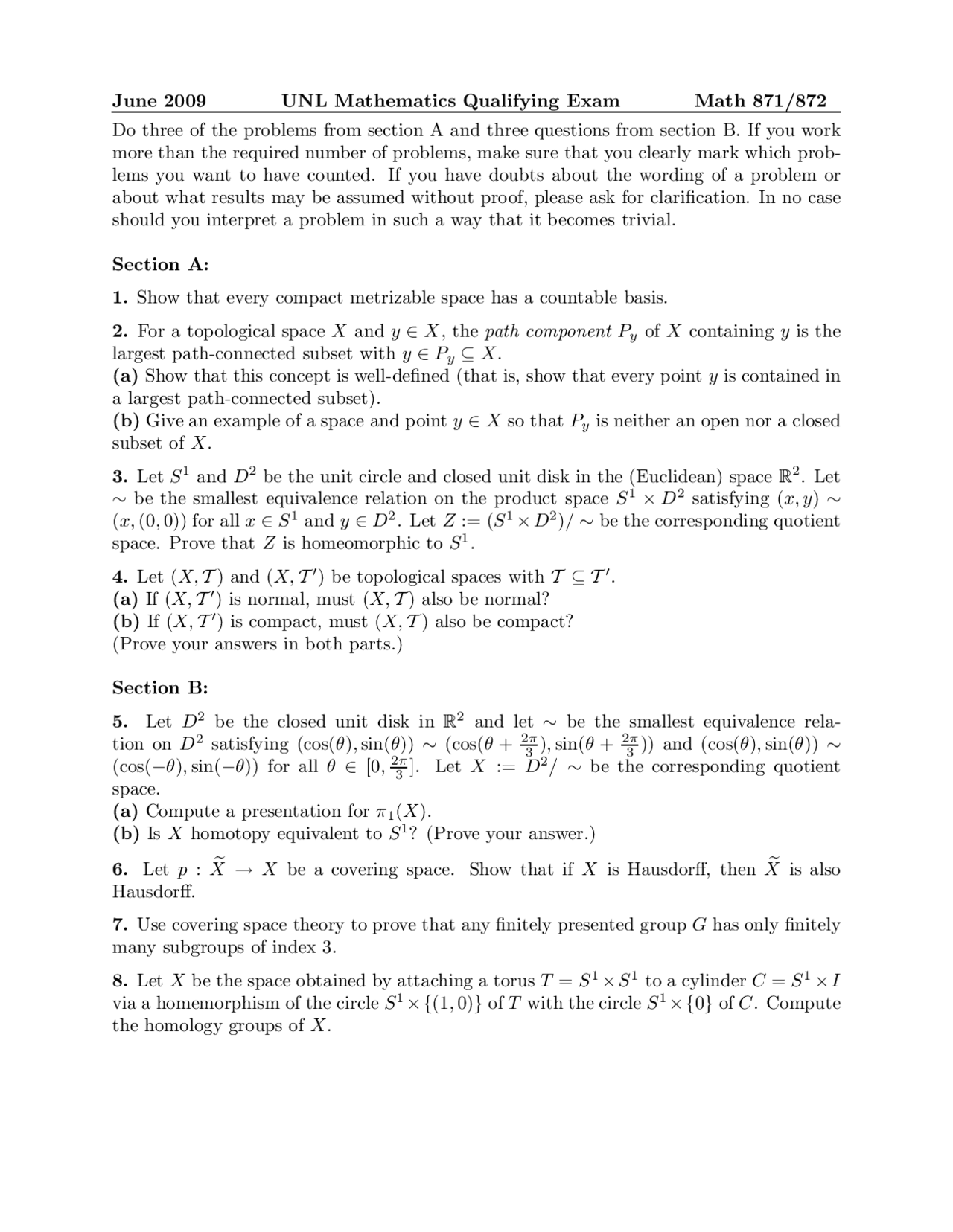 Qualifying Exam General Topology I Math 871 Docsity