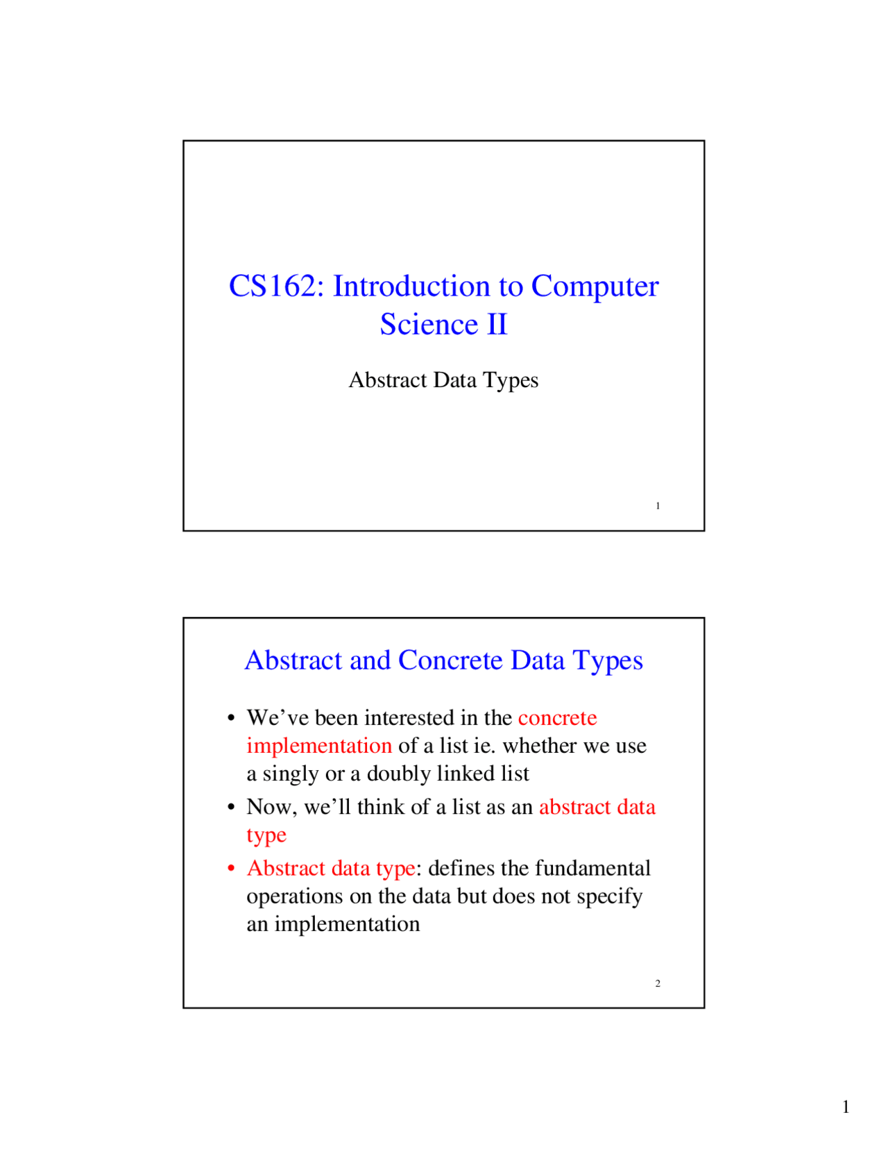 Abstract Data Types Lecture Slides Cs 162 Docsity