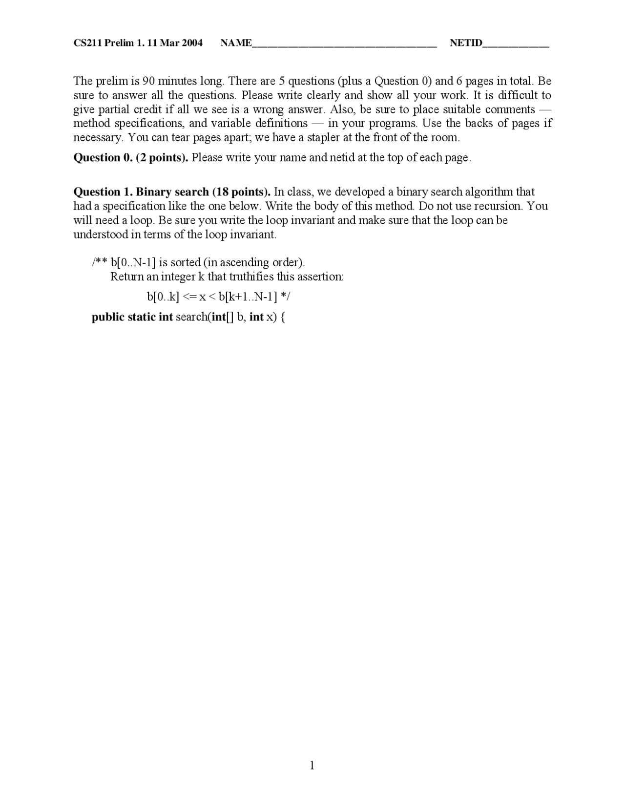 Exam 1 For Object Oriented Programming And Data Structures Cs 2110 4997