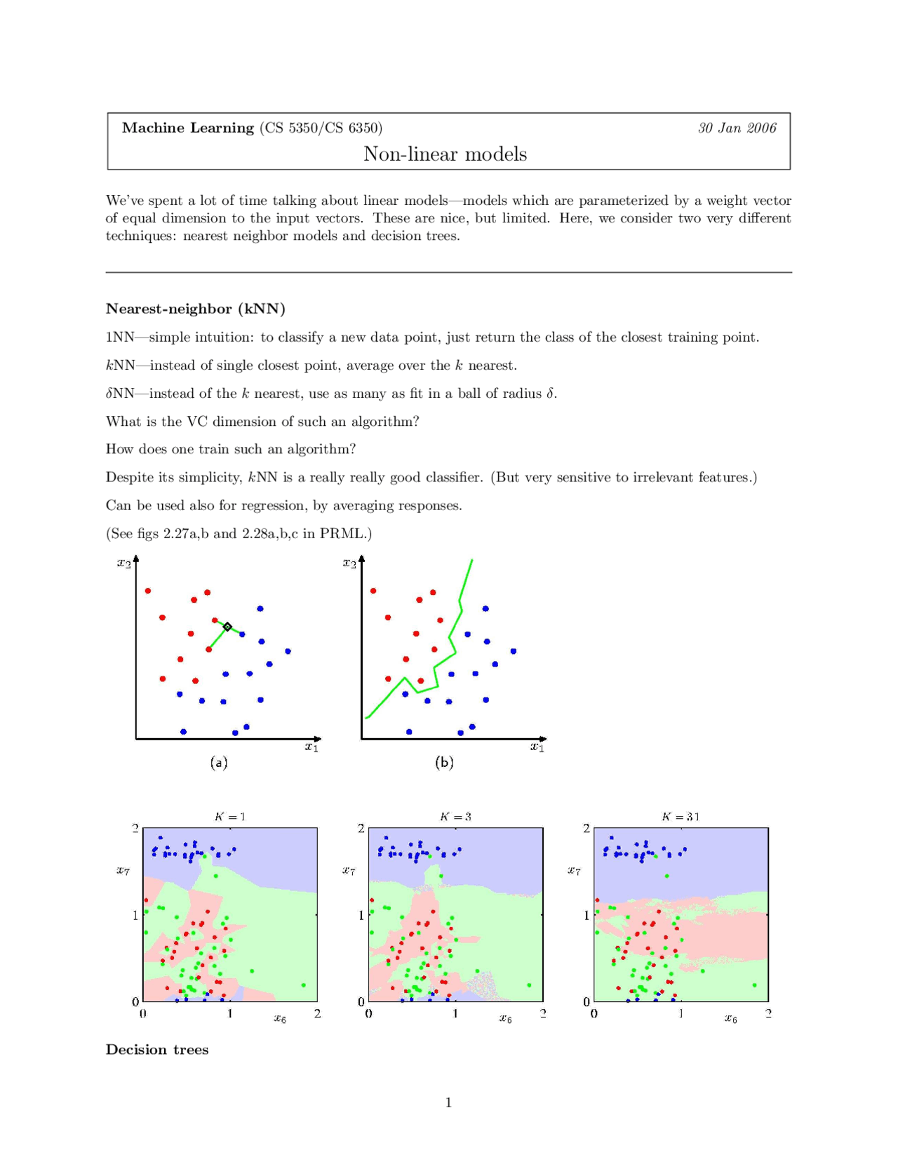 Machine Learning: Non-linear Models - Nearest Neighbor and Decision ...