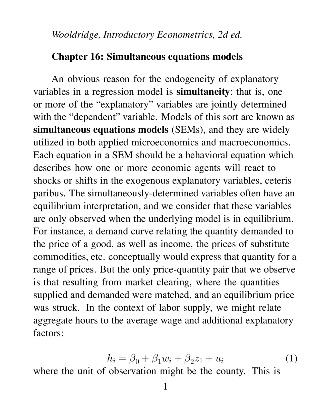 Simultaneous Equation Models Lecture Notes Ec 228 Docsity