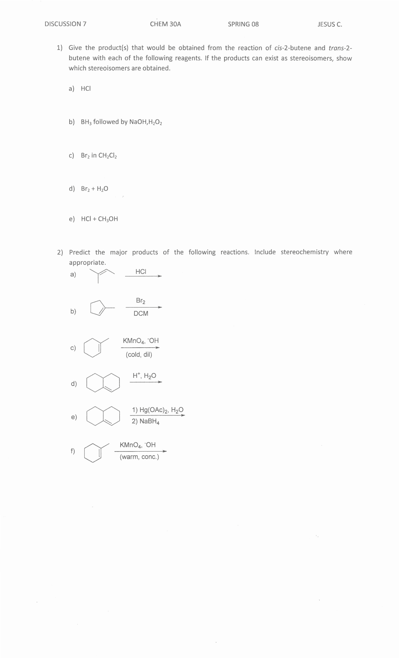 5 Questions on Organic Chemistry I Structure and Reactivity | CHEM 30A ...