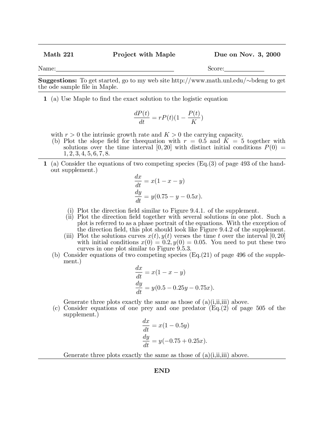 Differential Equations Project With Maple Math 221 Docsity