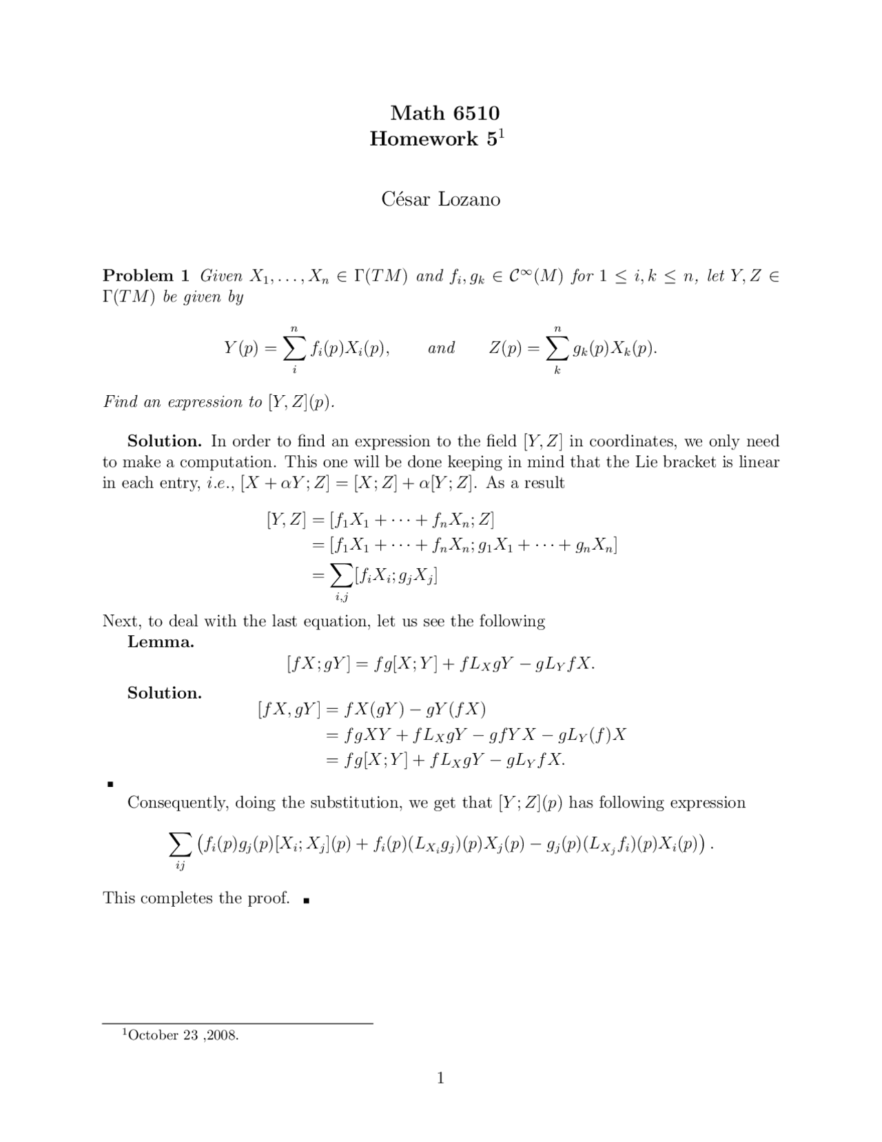 Assignment With Solved Problems Differentiable Manifolds Math 6510