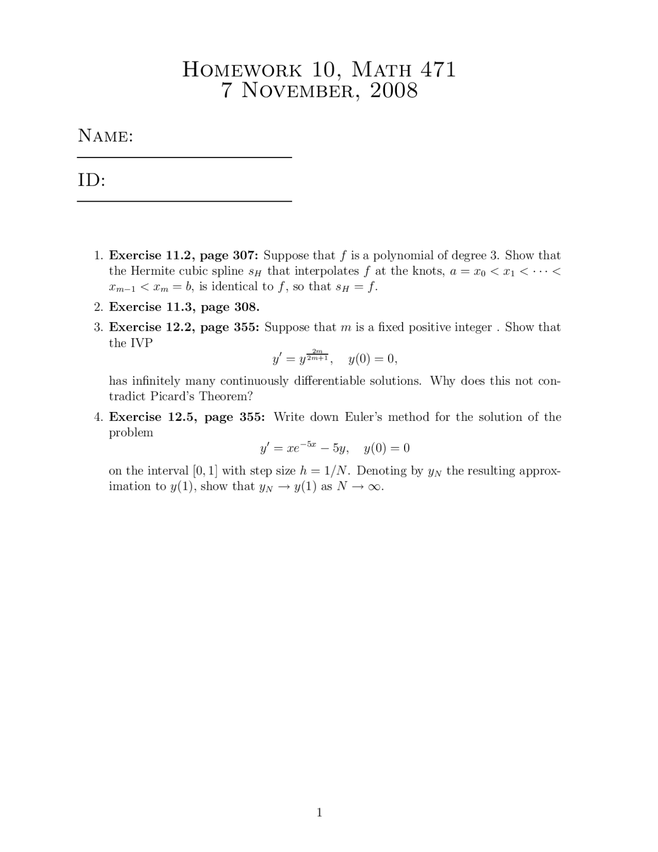 Questions For Assignment 10 Numerical Analysis Math 471 Docsity