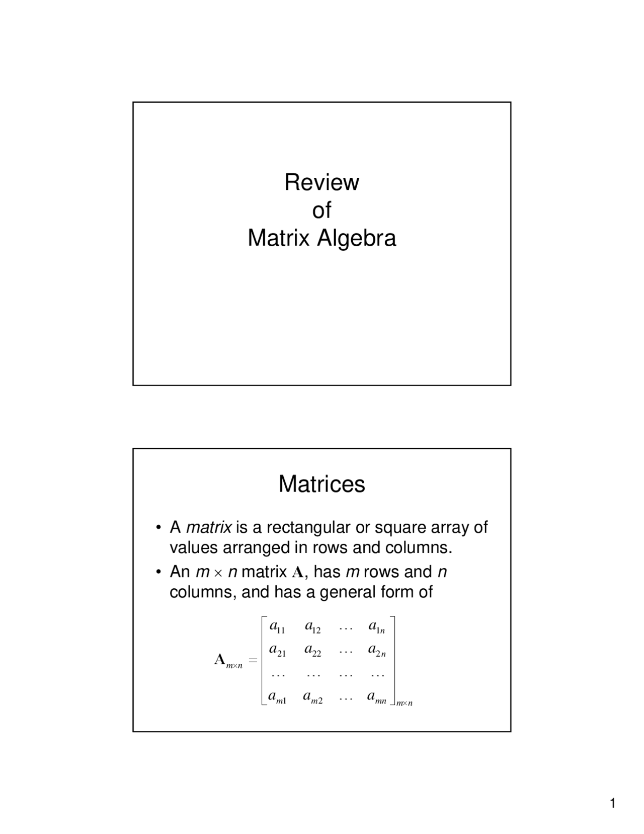 Review Of The Matrix Algebra Review Sheet Stat 579 Docsity