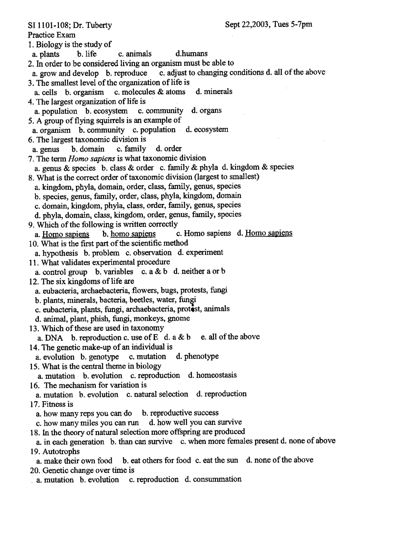 60 Multiple Choice Questions of Laboratory - Final Exams | BIO 1101 ...